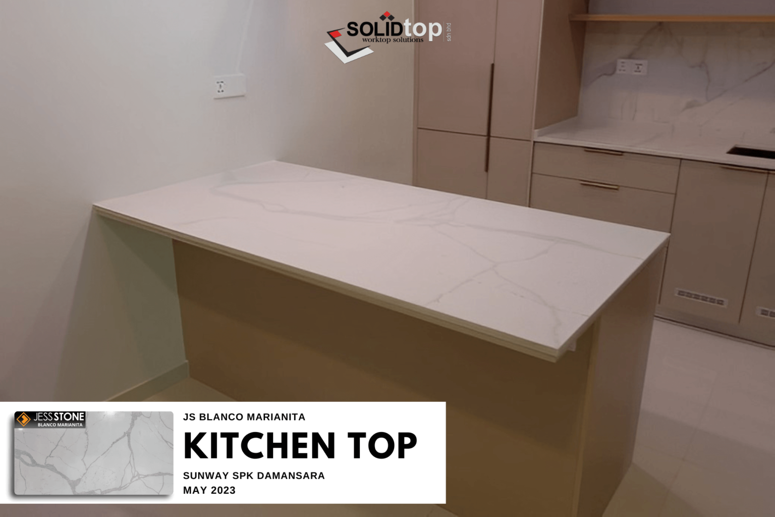Quartz Surface - Jess Stone - 2023 New Collection - Blanco Marianita - Solid Top Sdn Bhd